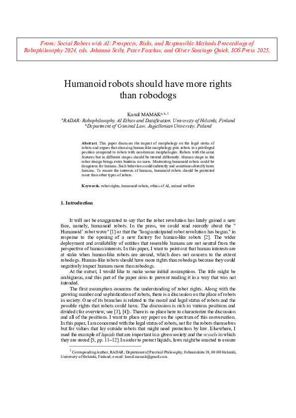 (PDF) Humanoid robots should have more rights than robodogs