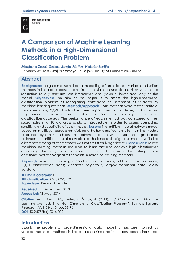 (PDF) A Comparison of Machine Learning Methods in a High-Dimensional Classification Problem