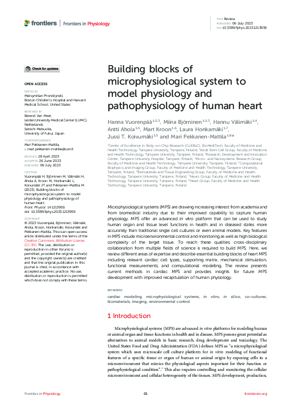 (PDF) Building blocks of microphysiological system to model physiology ...