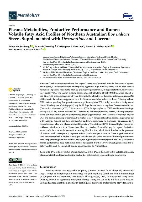(PDF) Plasma Metabolites, Productive Performance and Rumen Volatile ...