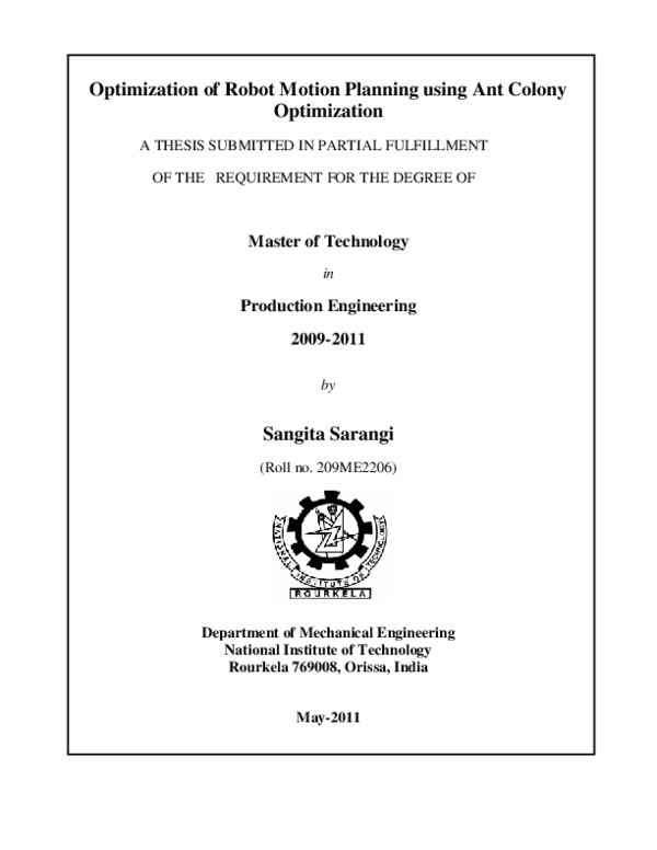 (PDF) Optimization of Robot Motion Planning using Ant Colony Optimization