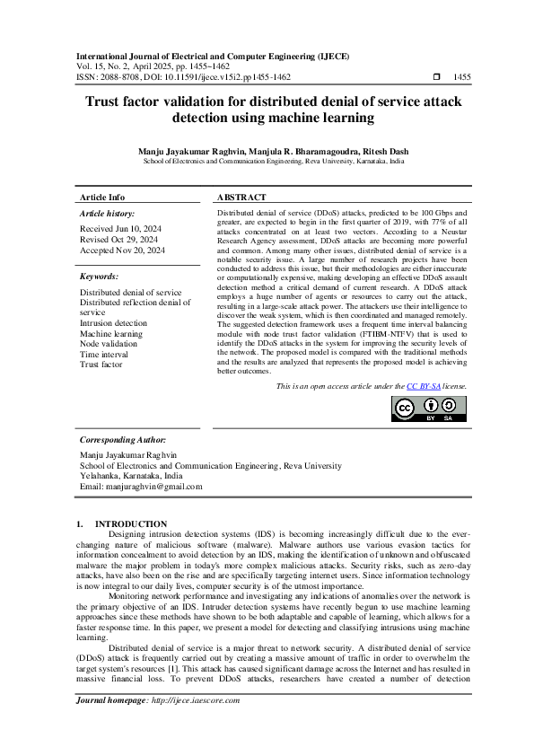 Pdf Trust Factor Validation For Distributed Denial Of Service Attack Detection Using Machine