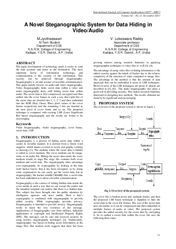(PDF) A Novel Steganographic System for Data Hiding in Video/Audio