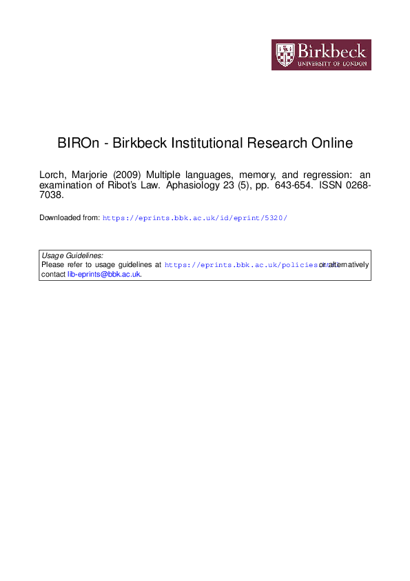 (PDF) Multiple languages, memory, and regression: An examination of ...