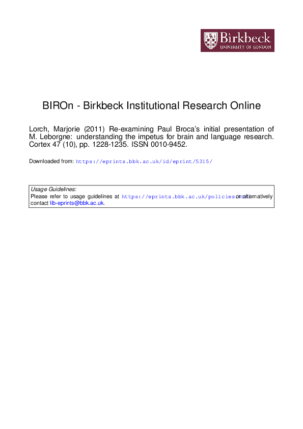 (PDF) Re-examining Paul Broca’s initial presentation of M. Leborgne ...