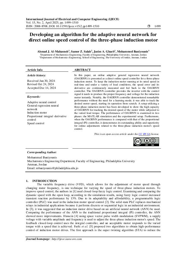 (PDF) Developing an algorithm for the adaptive neural network for direct online speed control of ...