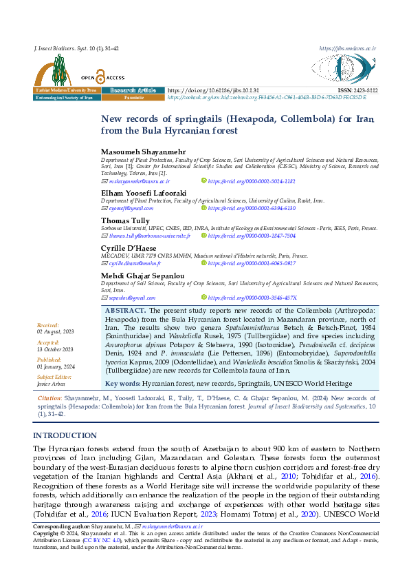 (PDF) New records of springtails (Hexapoda, Collembola) for Iran from ...