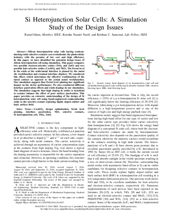 (PDF) Si Heterojunction Solar Cells: A Simulation Study of the Design ...