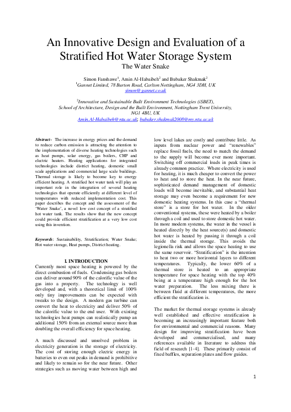(PDF) An innovative design and evaluation of a stratified hot water ...