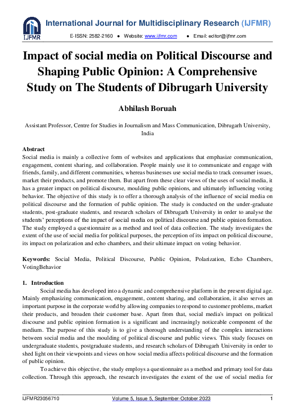 (PDF) Impact of Social Media on Political Discourse and Shaping Public ...