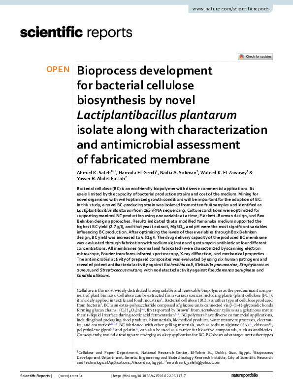 (PDF) Bioprocess development for bacterial cellulose biosynthesis by novel Lactiplantibacillus ...