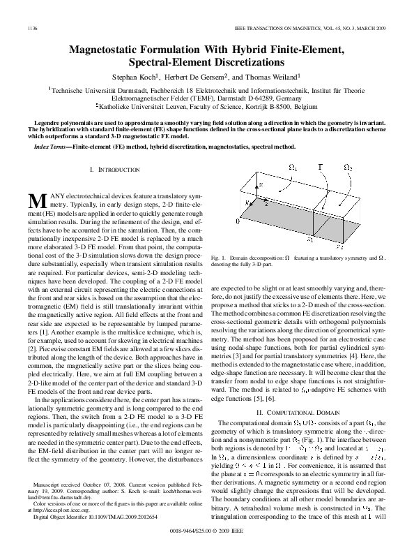 (PDF) Magnetostatic Formulation With Hybrid Finite-Element, Spectral ...