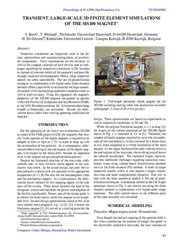 (PDF) Transient, large-scale 3D finite element simulations of the SIS100 magnet