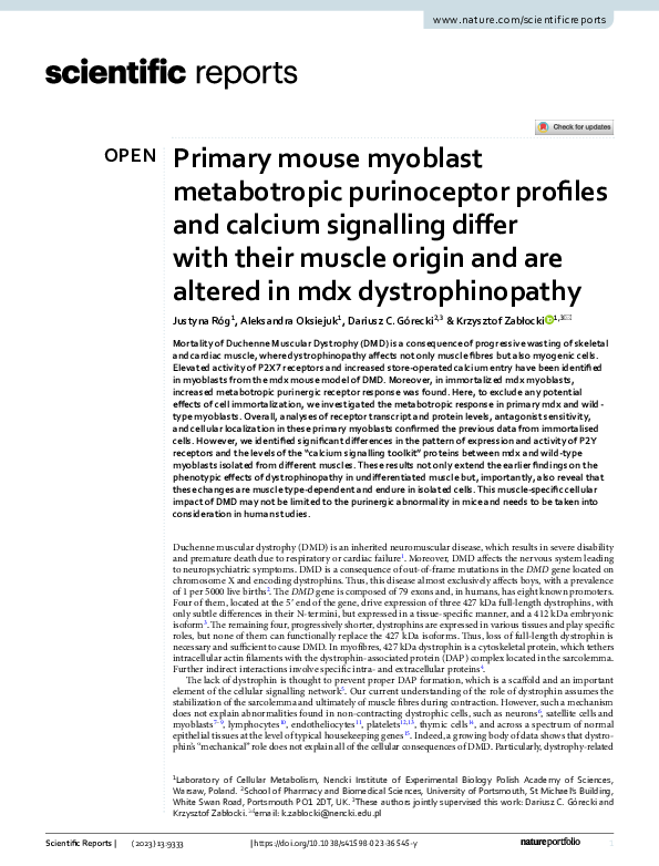 (PDF) Primary mouse myoblast metabotropic purinoceptor profiles and ...