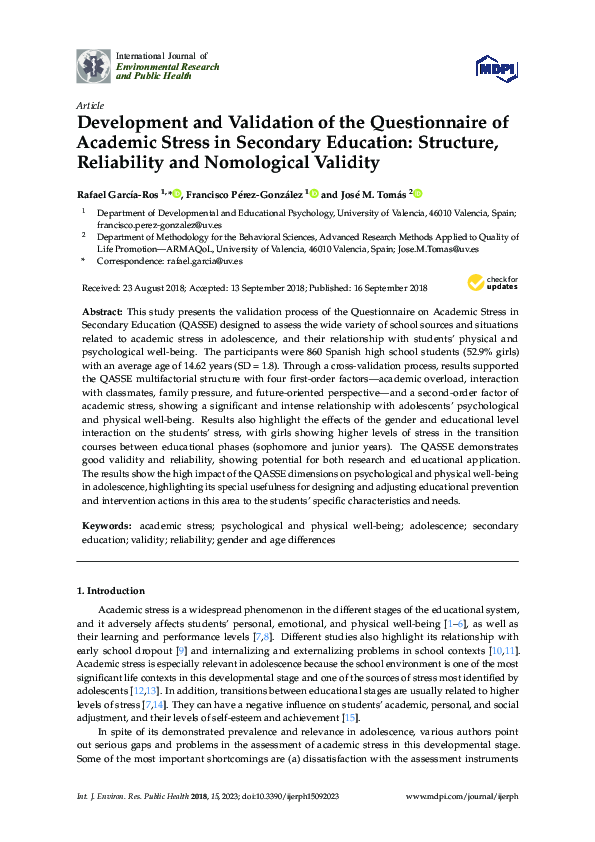 (PDF) Development and Validation of the Questionnaire of Academic ...