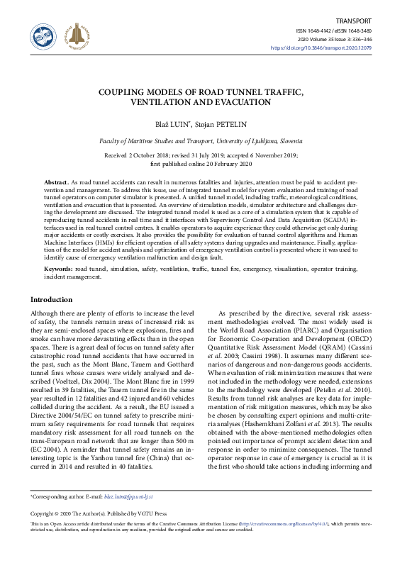 (PDF) Coupling Models of Road Tunnel Traffic, Ventilation and Evacuation