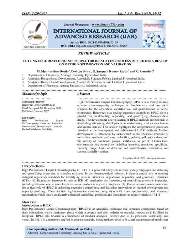 (PDF) CUTTING-EDGE DEVELOPMENTS IN HPLC FOR IDENTIFYING PROCESS IMPURITIES: A REVIEW ON METHOD ...
