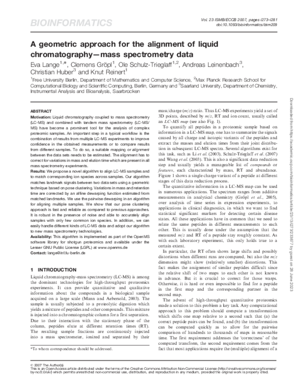 (PDF) A geometric approach for the alignment of liquid chromatography ...