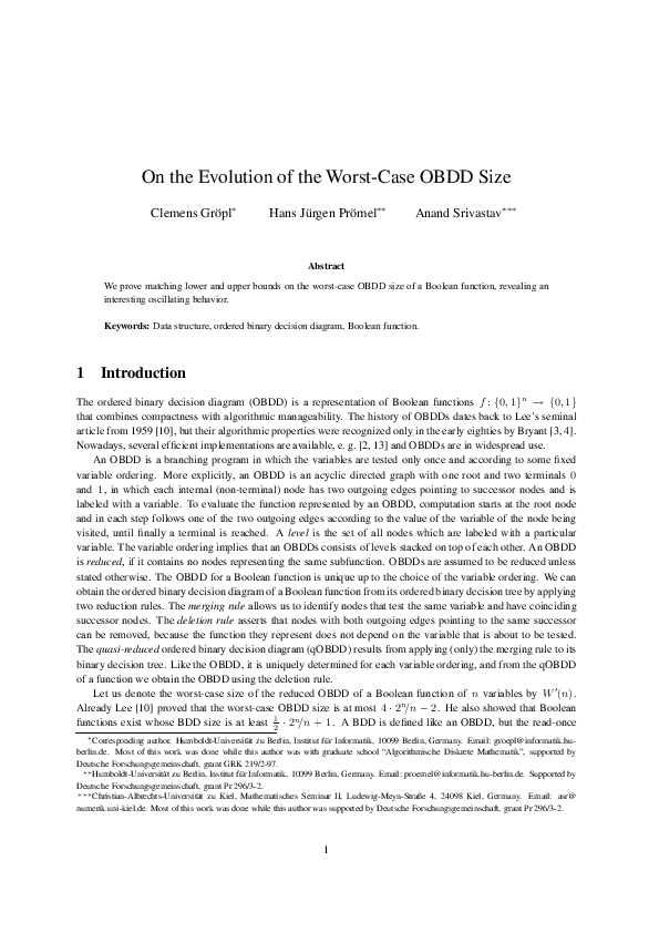 (PDF) On the evolution of the worst-case OBDD size