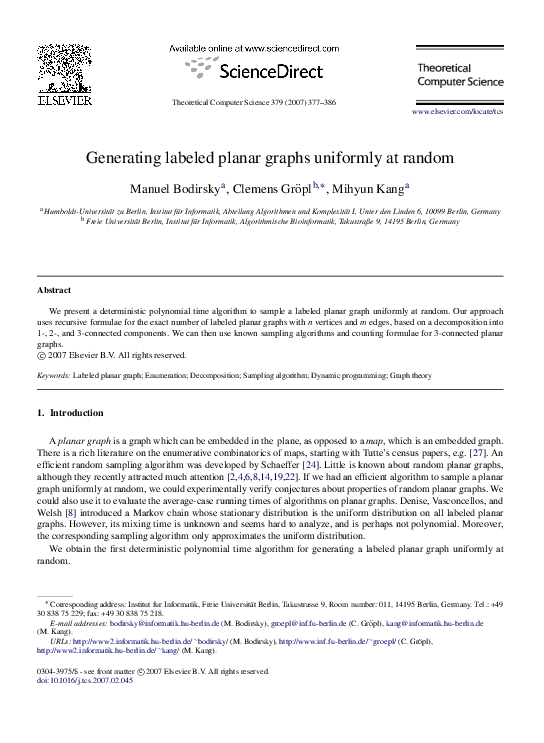 (PDF) Generating labeled planar graphs uniformly at random