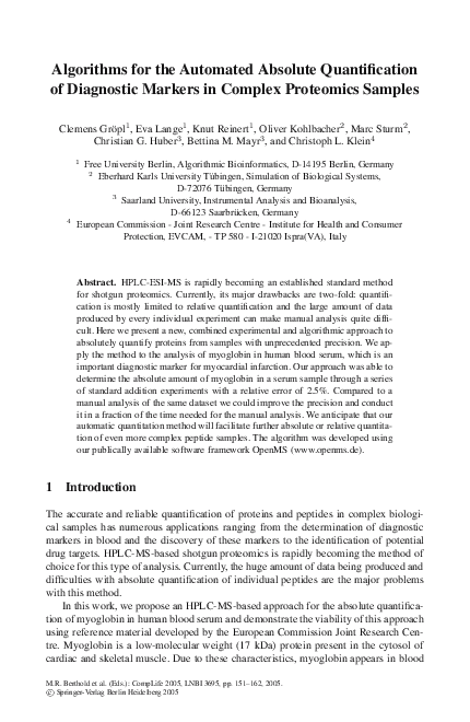 (PDF) Algorithms for the Automated Absolute Quantification of Diagnostic Markers in Complex ...