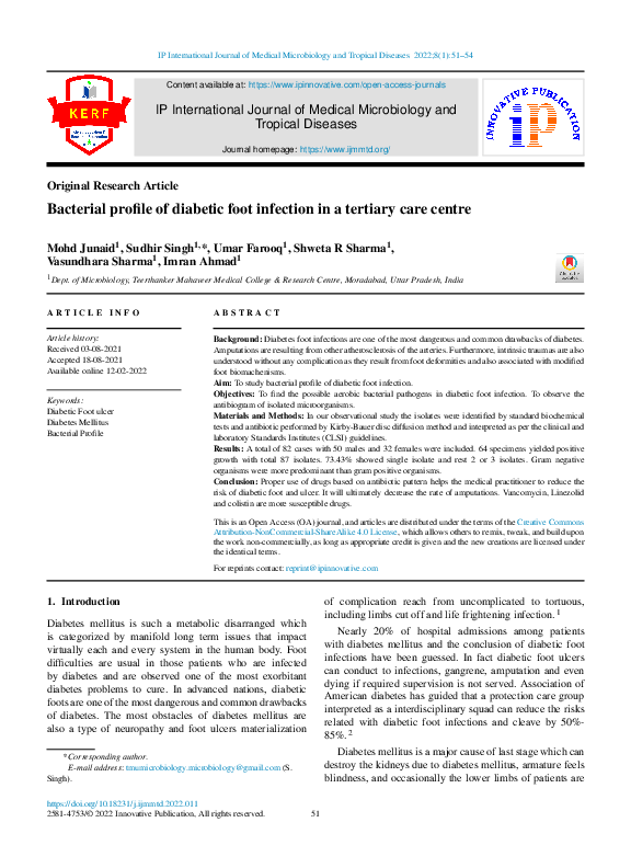 (PDF) Bacterial profile of diabetic foot infection in a tertiary care ...