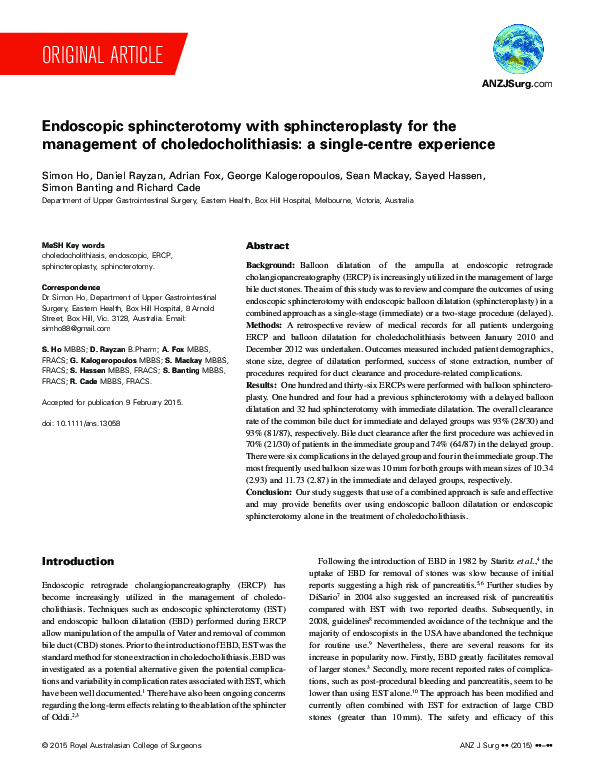 (PDF) Endoscopic sphincterotomy with sphincteroplasty for the ...