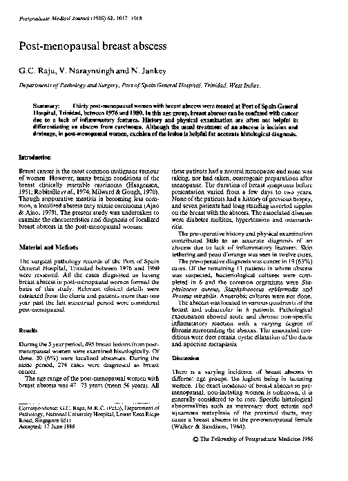 (PDF) Post-menopausal breast abscess