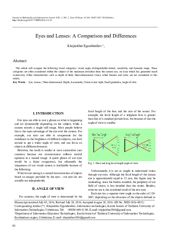 (PDF) Eyes and Lenses: A Comparison and Differences