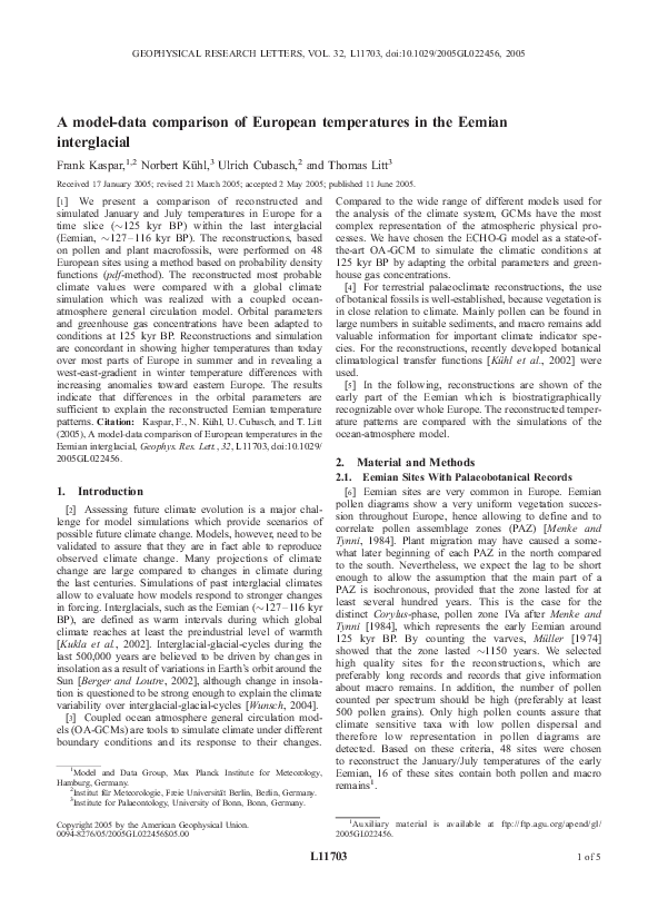 (PDF) A model‐data comparison of European temperatures in the Eemian ...