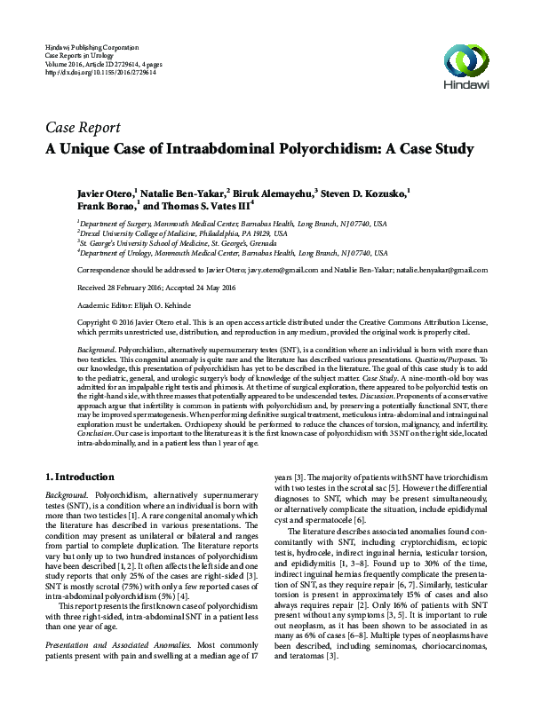 (PDF) A Unique Case of Intraabdominal Polyorchidism: A Case Study