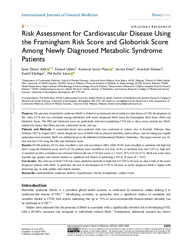 (PDF) Risk Assessment for Cardiovascular Disease Using the Framingham ...