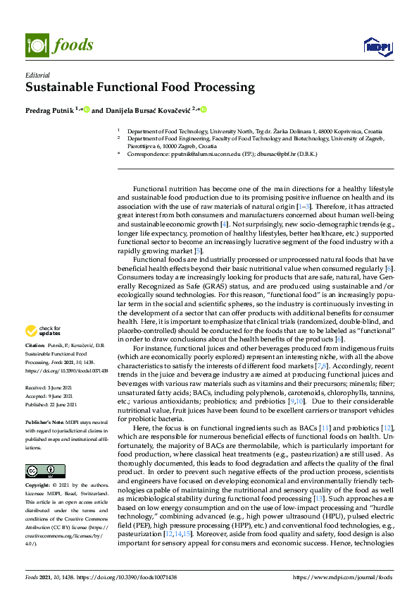 (PDF) Sustainable Functional Food Processing