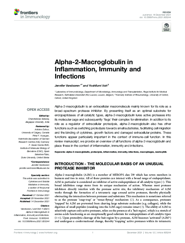 (PDF) Alpha-2-Macroglobulin in Inflammation, Immunity and Infections