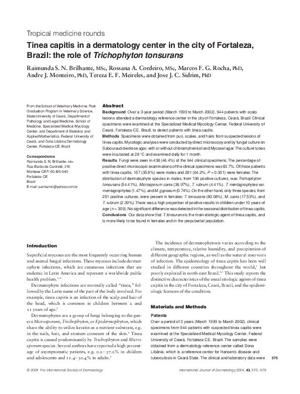 (PDF) Tinea capitis in a dermatology center in the city of Fortaleza ...