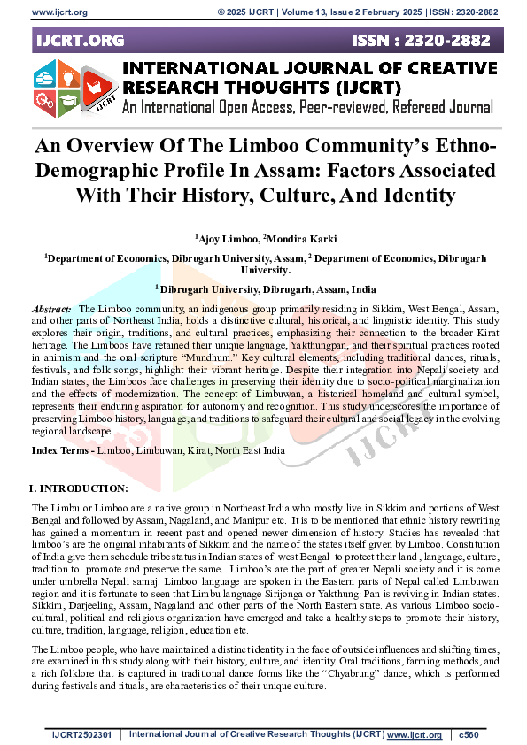 (PDF) An Overview Of The Limboo Community's Ethno-Demographic Profile In Assam: Factors ...