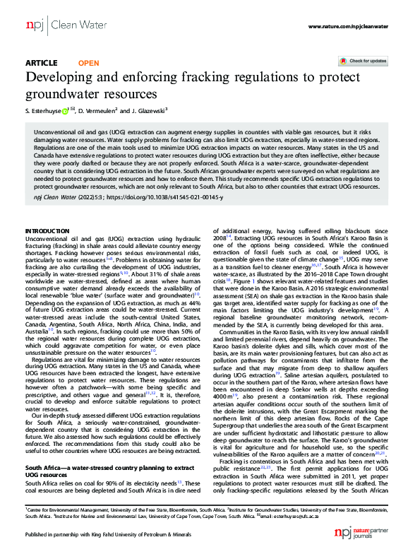 (PDF) Developing and enforcing fracking regulations to protect ...