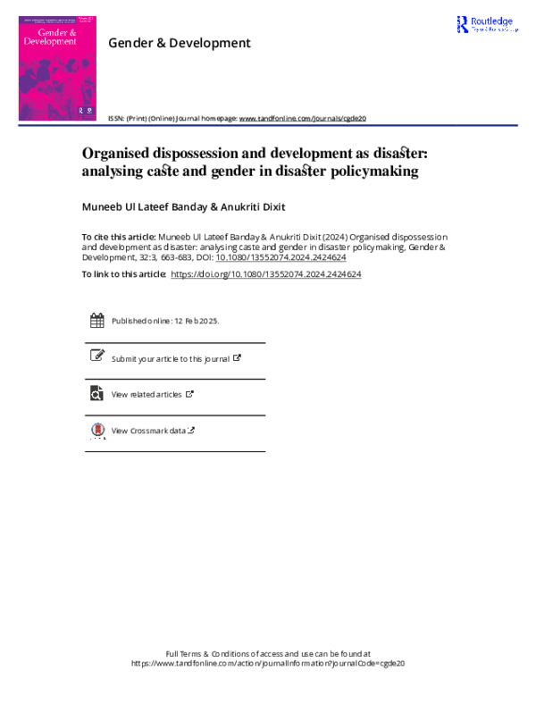 (PDF) Organised dispossession and development as disaster: analysing ...