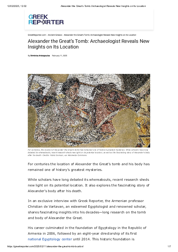 (PDF) Alexander the Great's Tomb: Archaeologist Reveals New Insights on ...