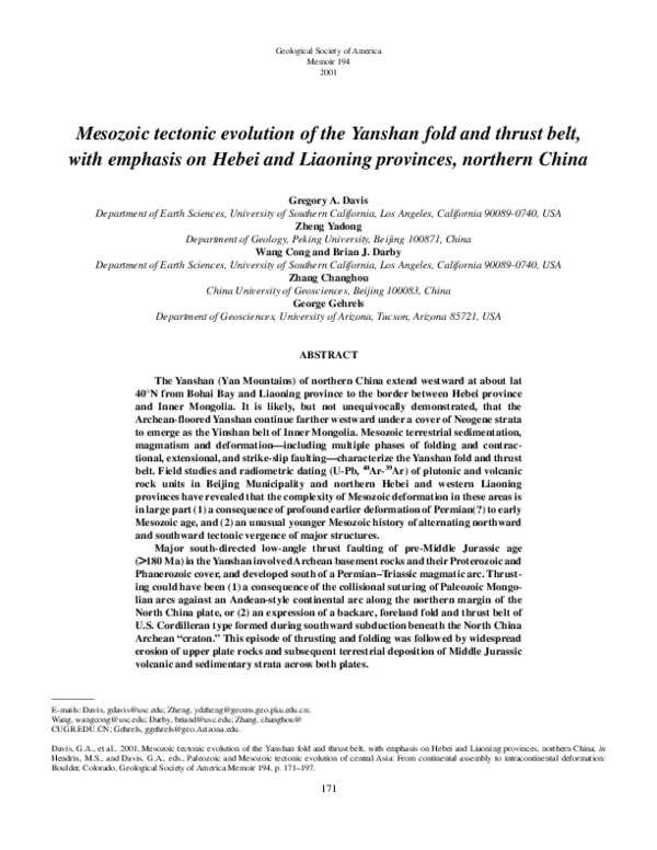 (PDF) Mesozoic tectonic evolution of the Yanshan fold and thrust belt ...