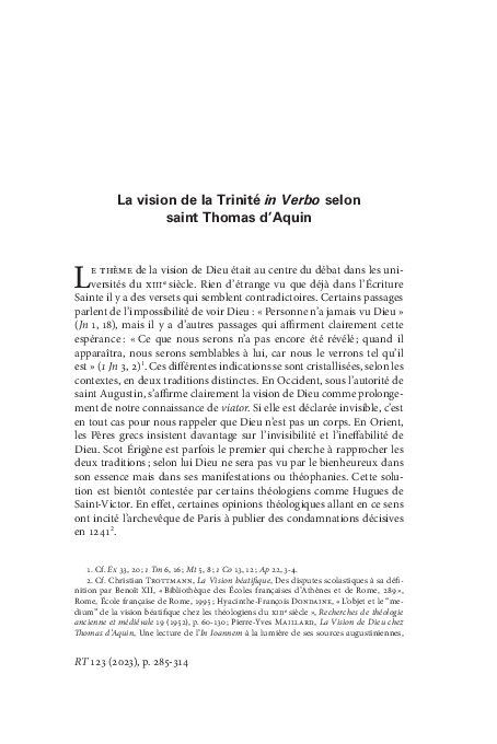 (PDF) La vision de la Trinite in Verbo selon saint Thomas d'Aquin
