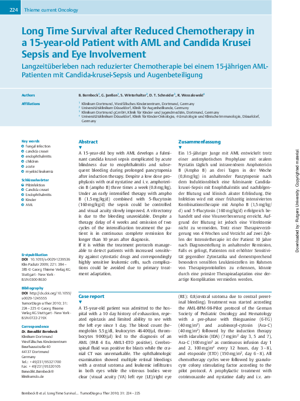 (PDF) Long Time Survival after Reduced Chemotherapy in a 15-year-old ...