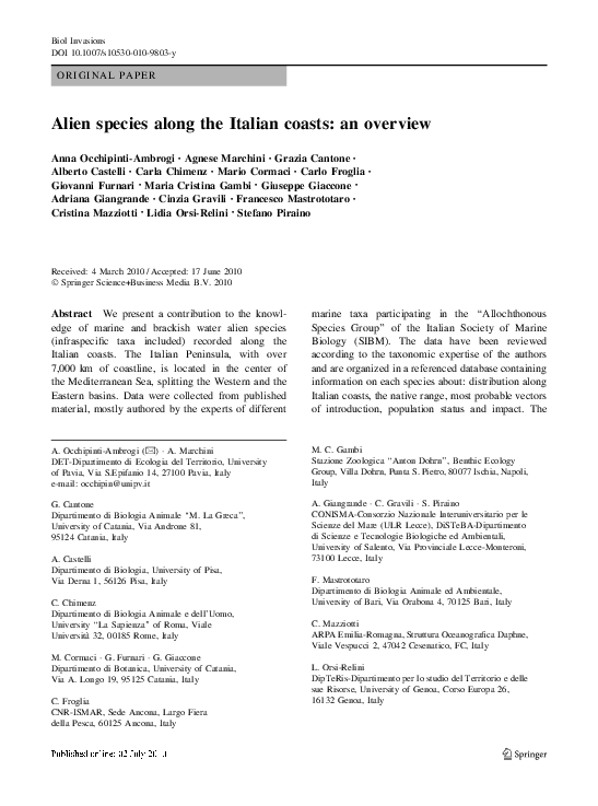 (PDF) Alien species along the Italian coasts: an overview