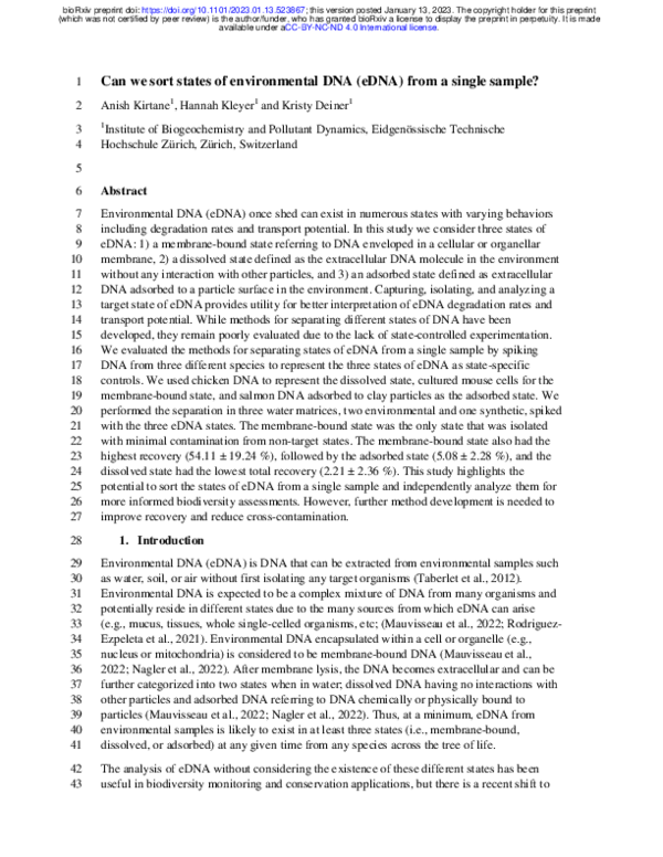 (PDF) Can we sort states of environmental DNA (eDNA) from a single sample?
