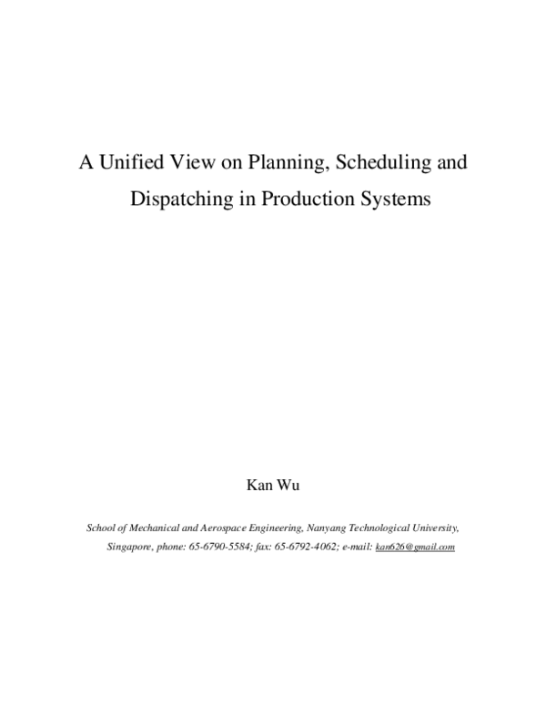 (PDF) A Unified View on Planning, Scheduling and Dispatching in Production Systems