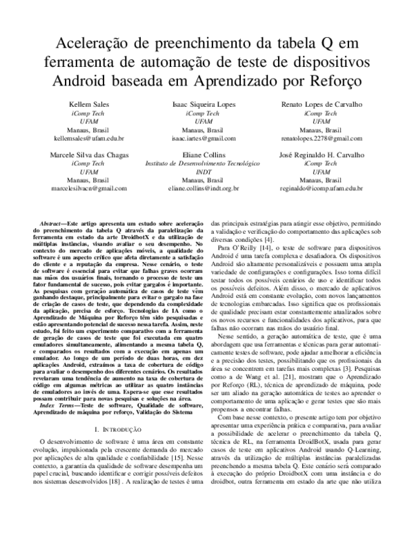 (PDF) Aceleração de preenchimento da tabela Q em ferramenta de ...