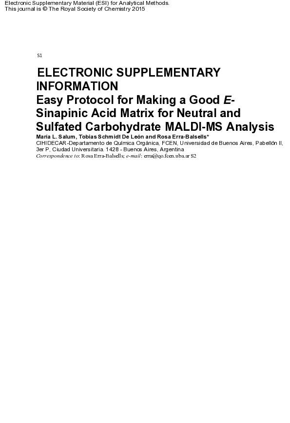 (PDF) Easy protocol for making a good E-sinapinic acid matrix for ...