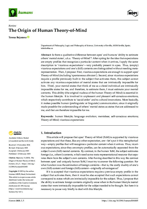 (PDF) The Origin of Human Theory-of-Mind