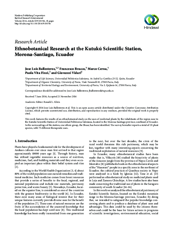(PDF) Ethnobotanical Research at the Kutukú Scientific Station, Morona ...