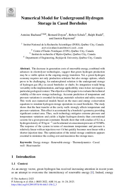 (PDF) Numerical Model for Underground Hydrogen Storage in Cased Boreholes